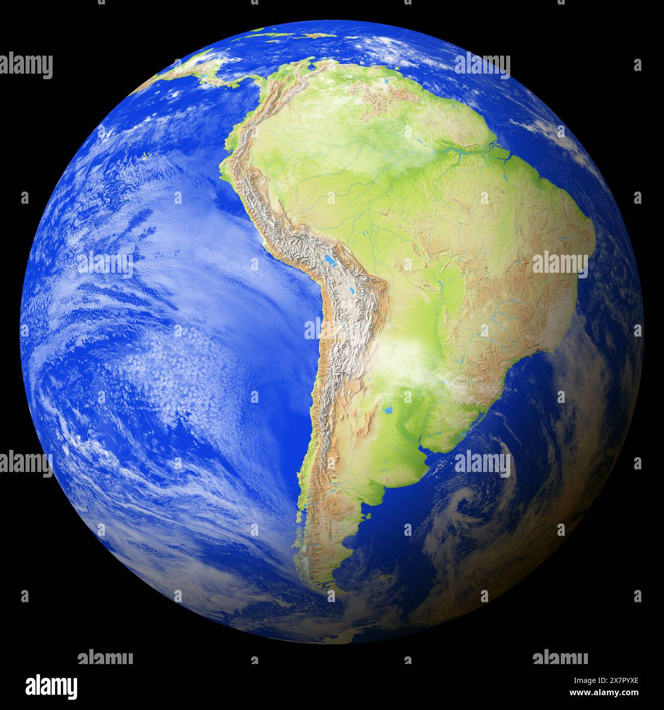 View of the earth from space showing Chile in the center of the image ...