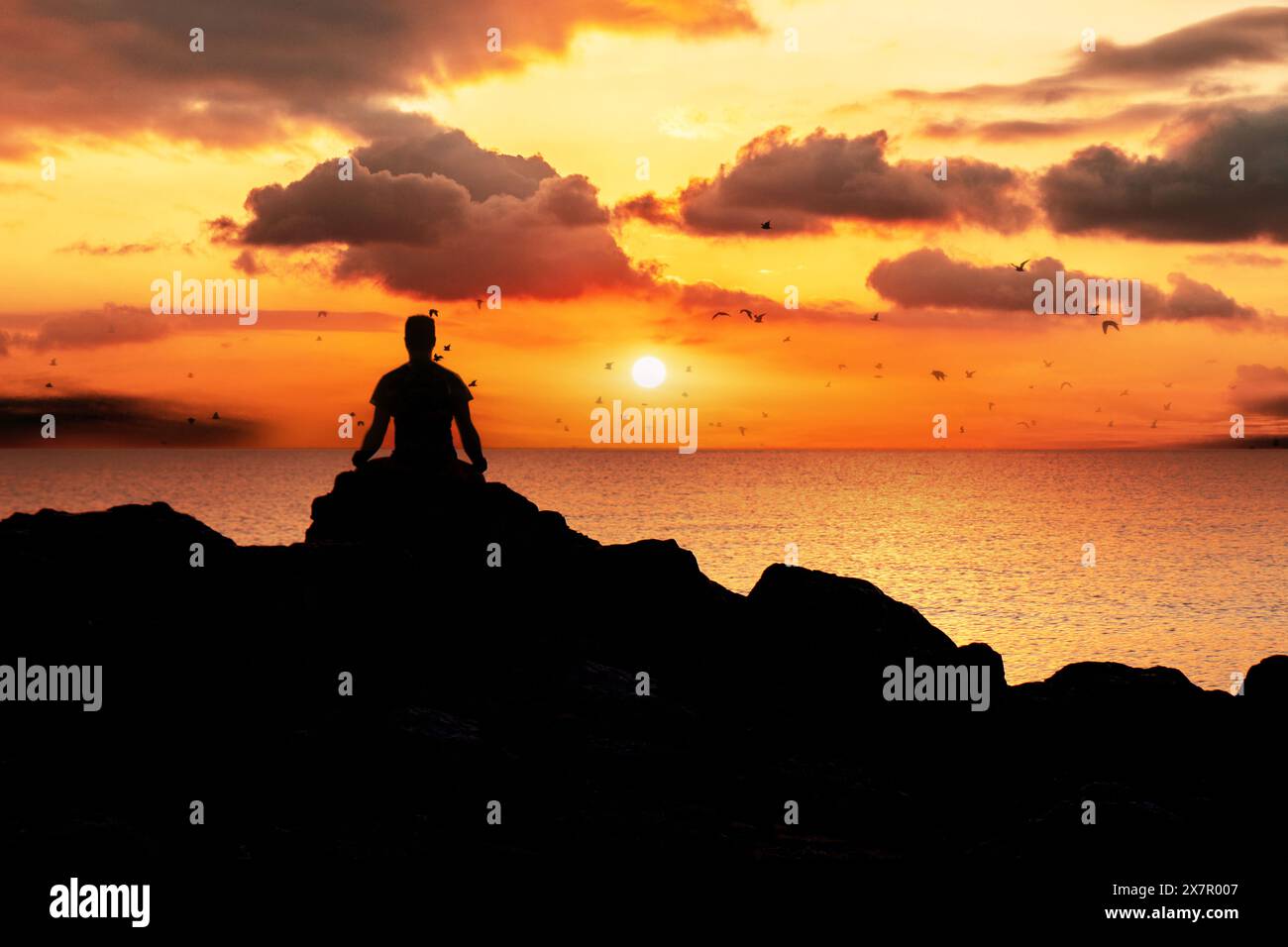 Yoga posture on rocks hi-res stock photography and images - Alamy