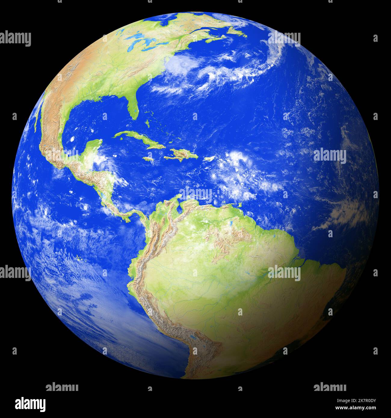 View of the earth from space showing Curacao in the center of the image ...