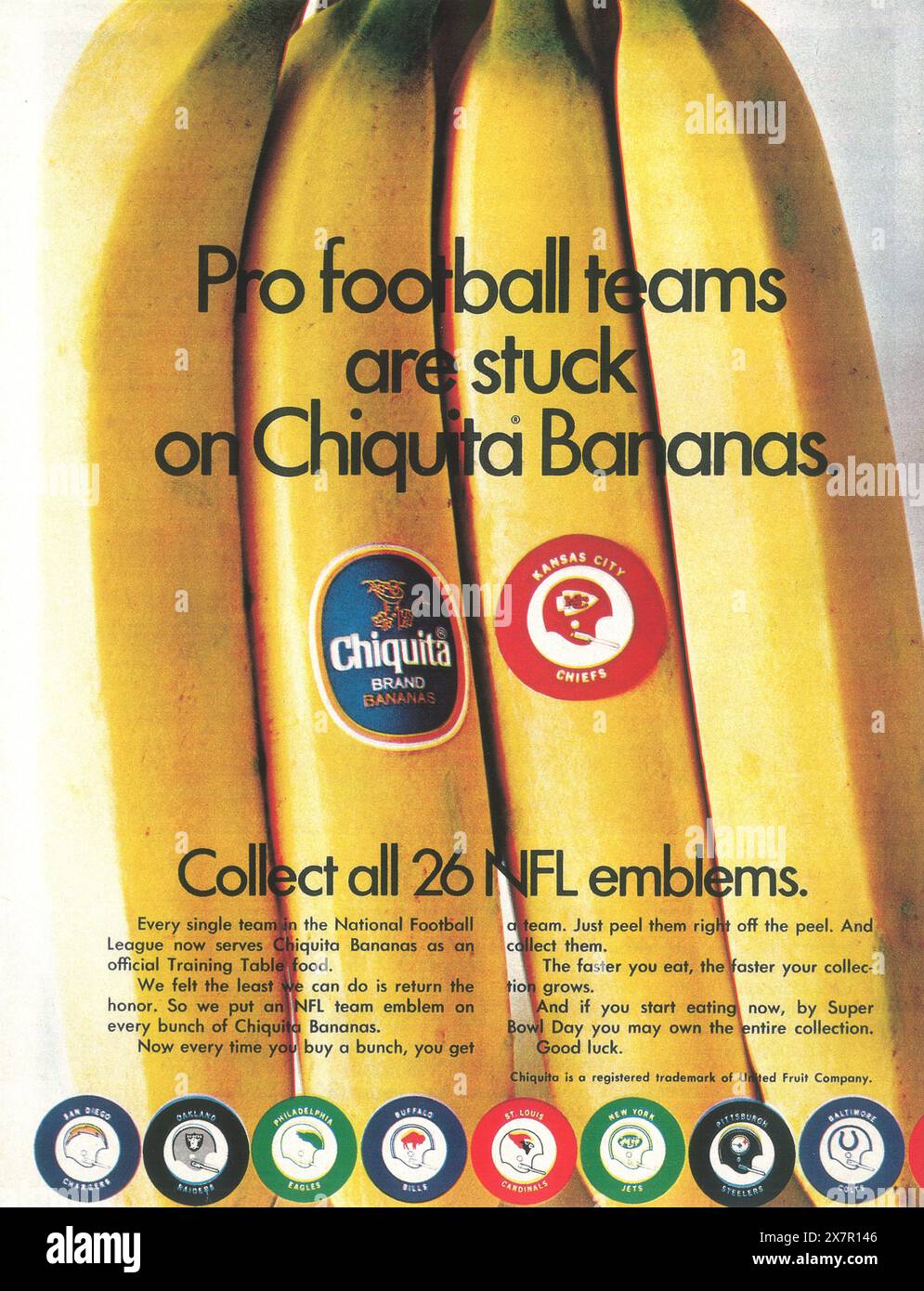 1970 Chiquita Bananas ad - "National Football League serves Chiquita ...