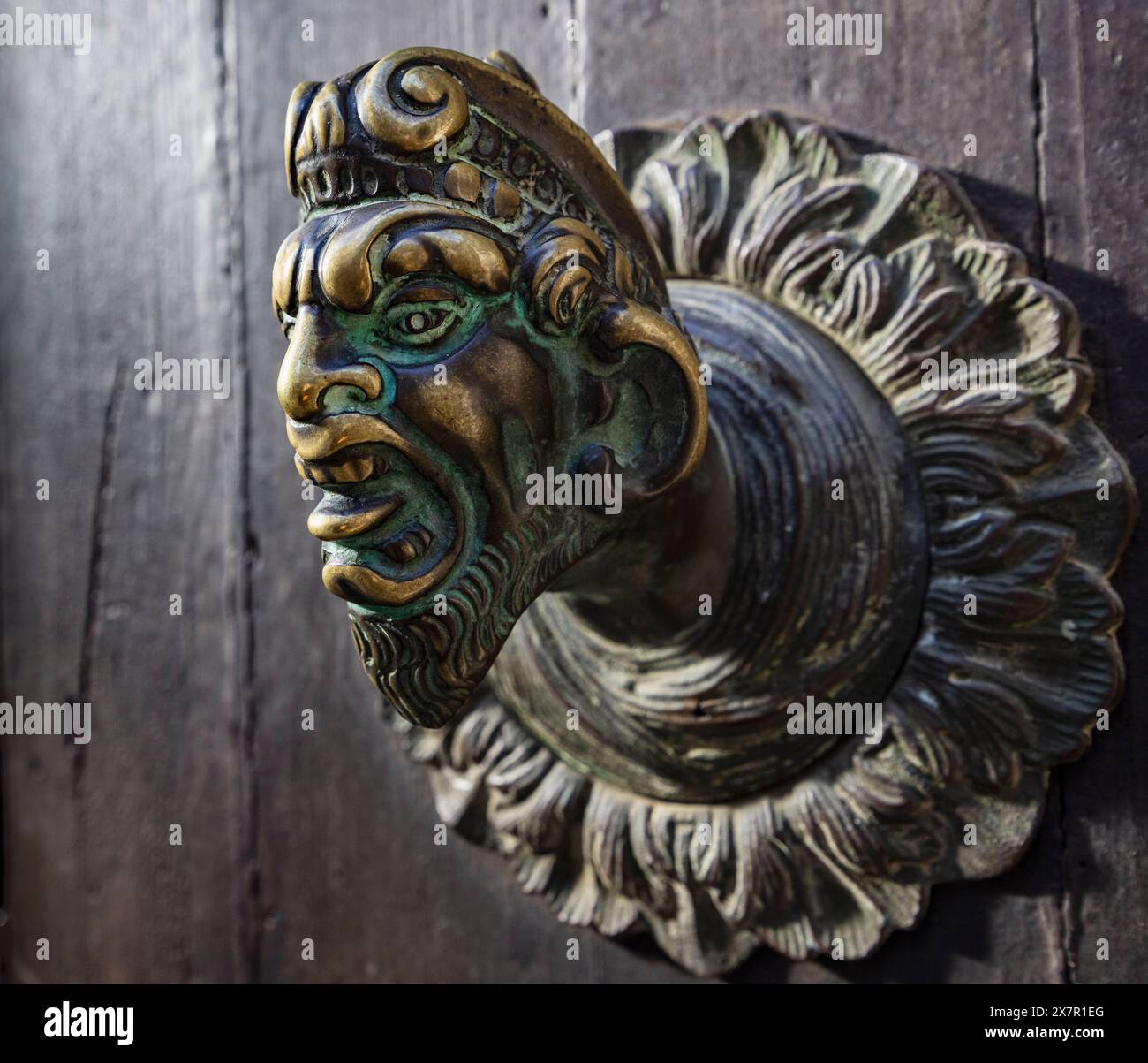 Venice, Venice Province, Veneto Region, Italy. Grotesque door handle ...