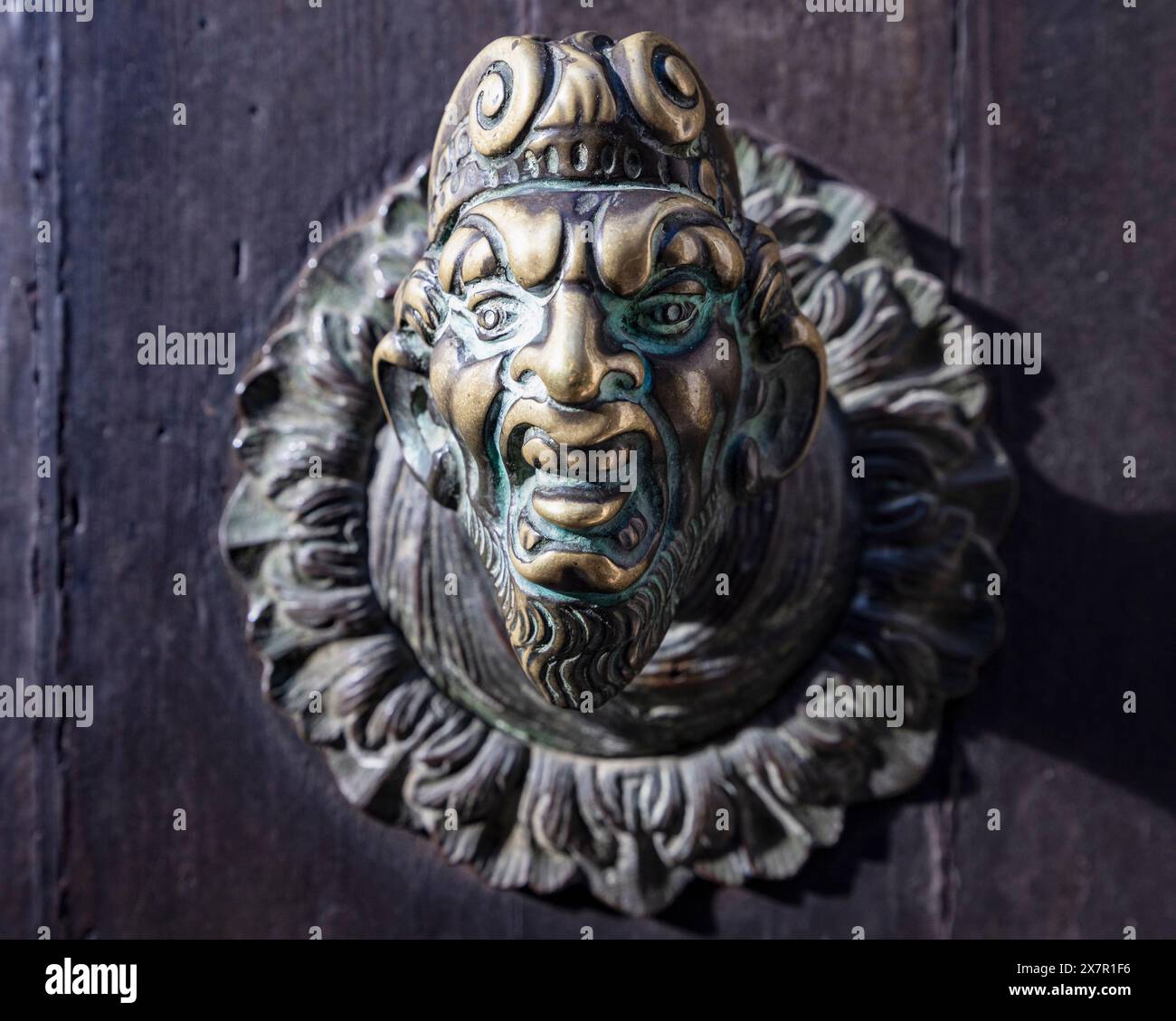Venice, Venice Province, Veneto Region, Italy. Grotesque door handle ...