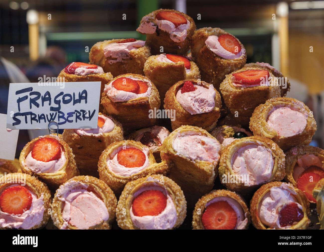 Venice, Venice Province, Veneto Region, Italy. Display of strawberry ...