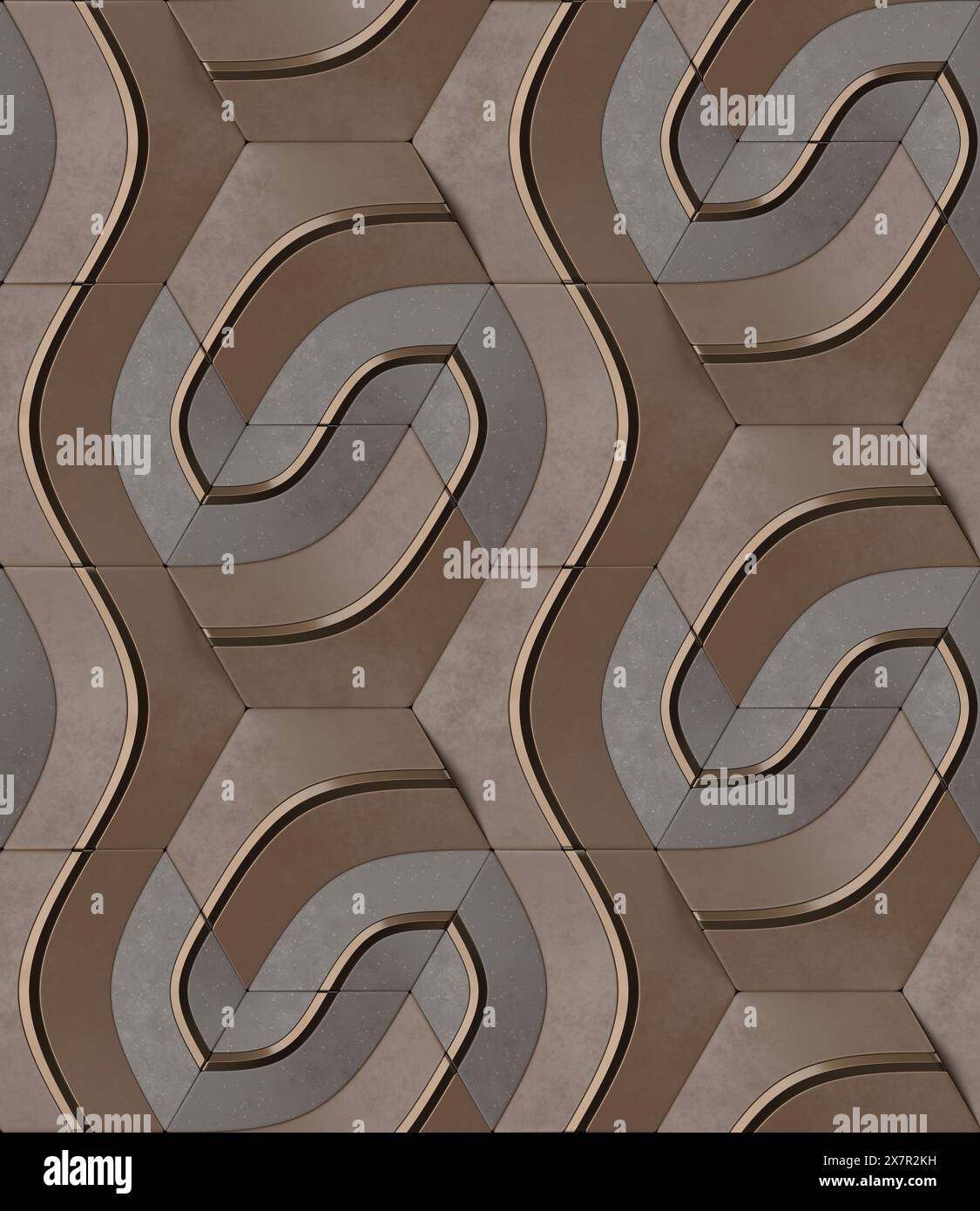 This 3D illustration showcases a seamless geometric pattern with a ...