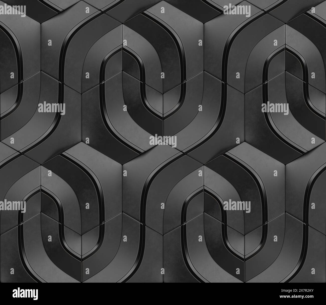 Geometric seamless 3D pattern in black with black elements. Sign series ...