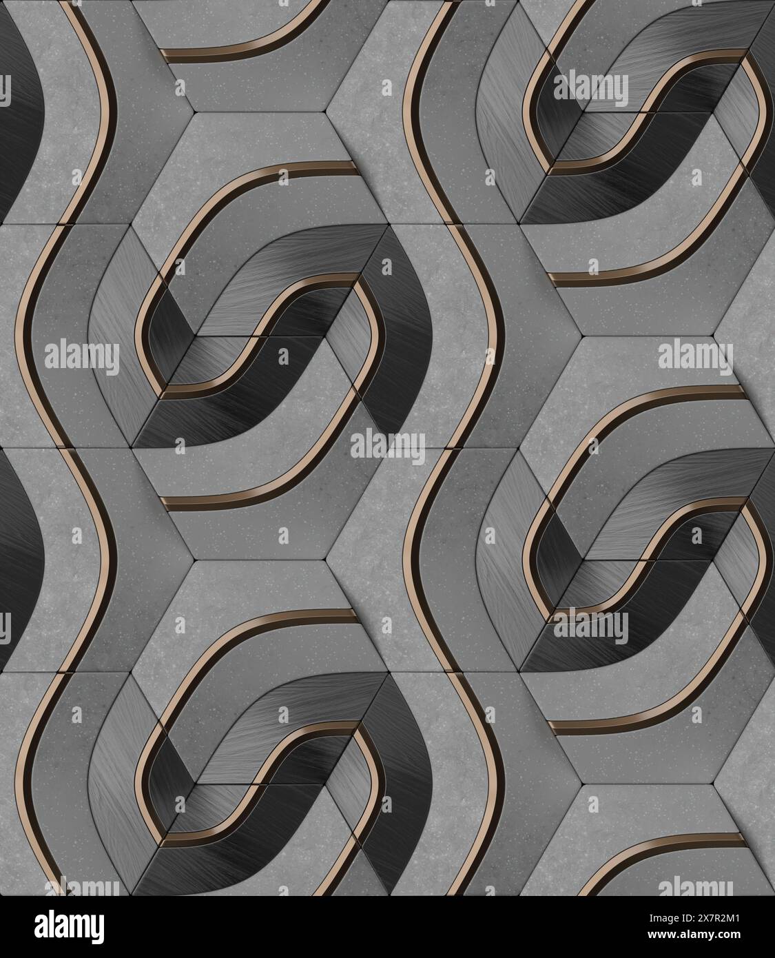 This 3D illustration showcases a monochromatic geometric seamless ...
