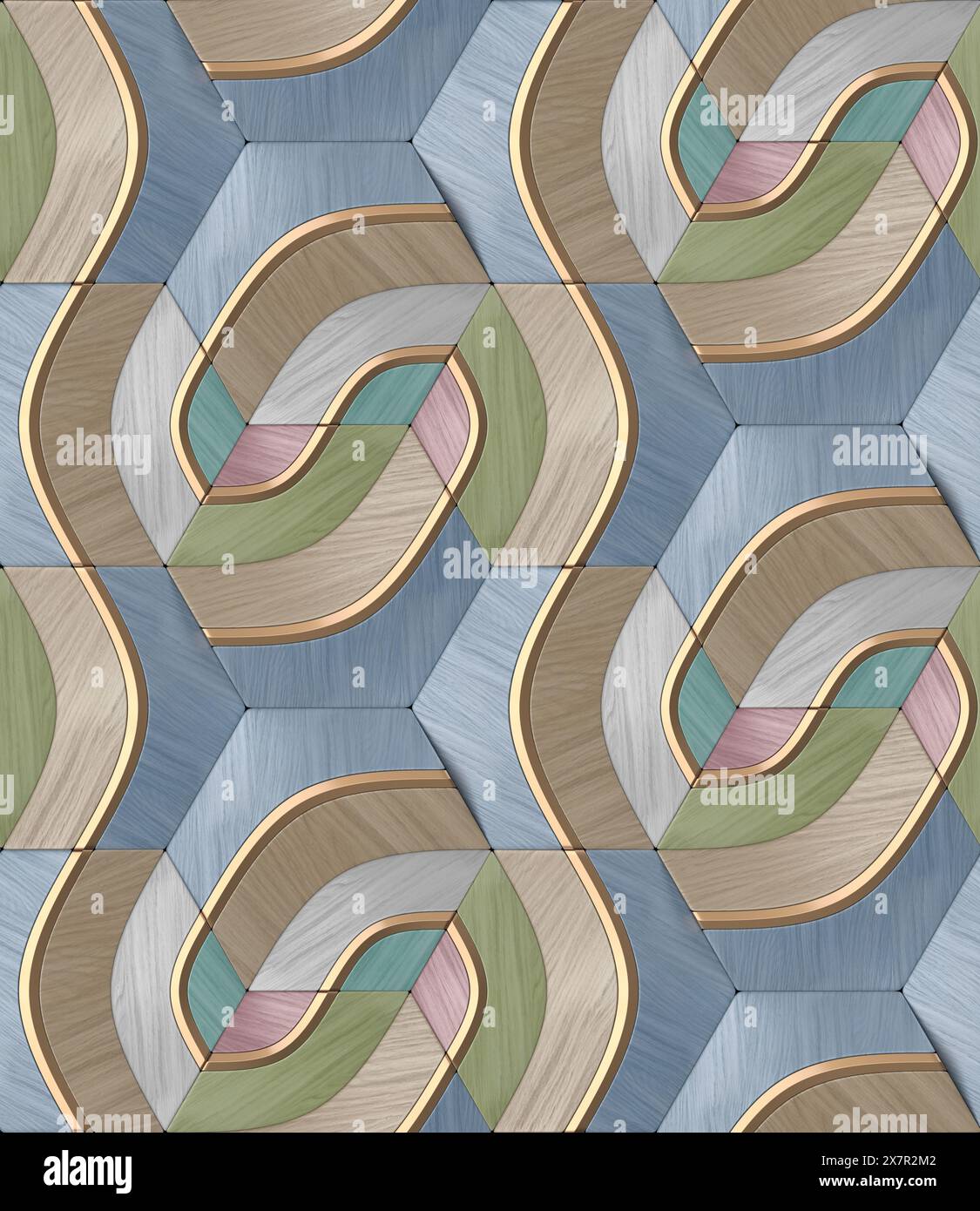 This 3D illustration showcases a seamless geometric pattern combining ...