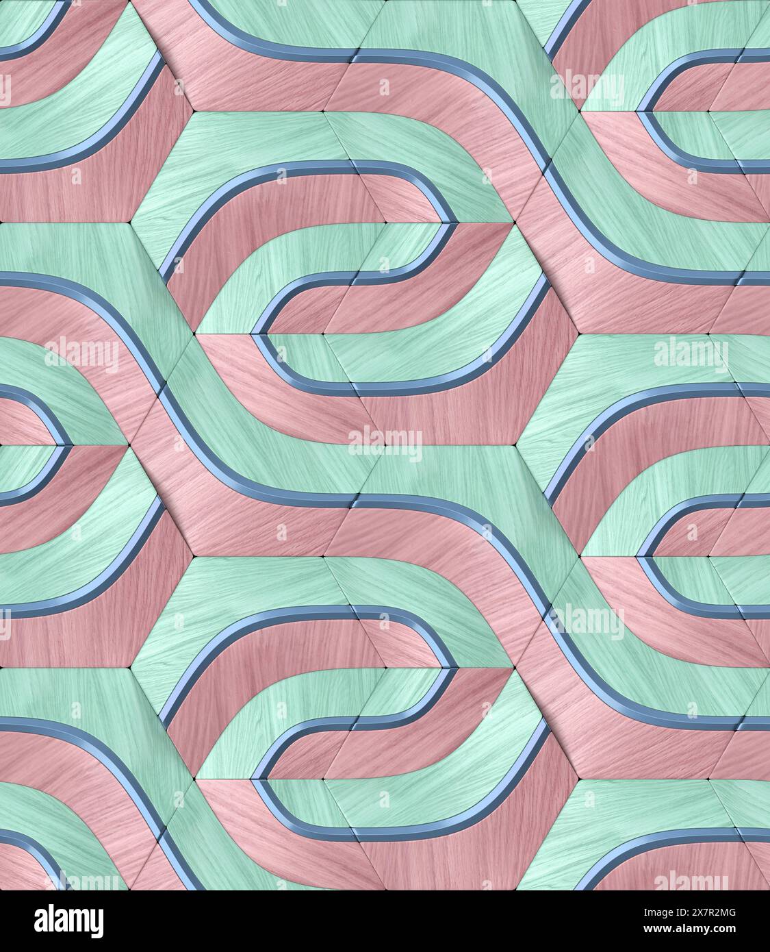 This is a 3D digital illustration featuring a seamless geometric ...