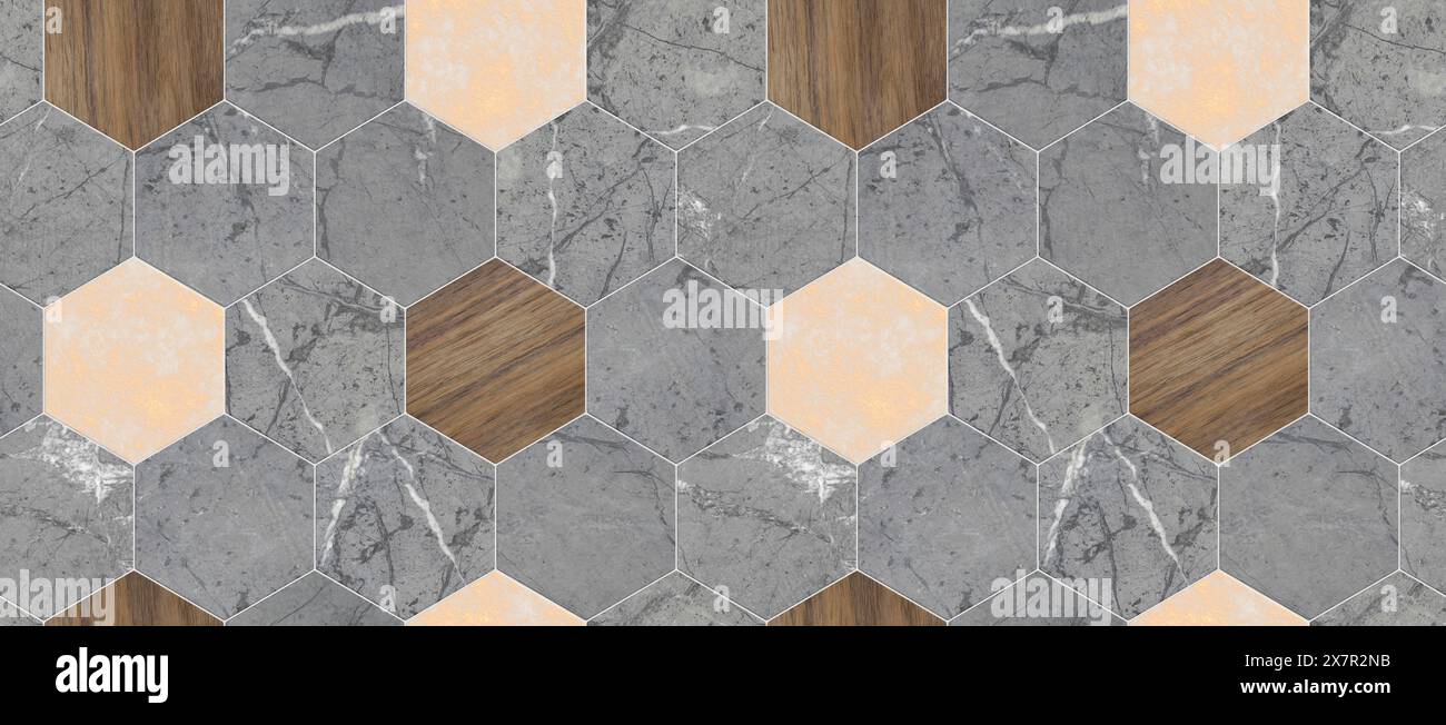 This image showcases a seamless geometric pattern of hexagon tiles ...