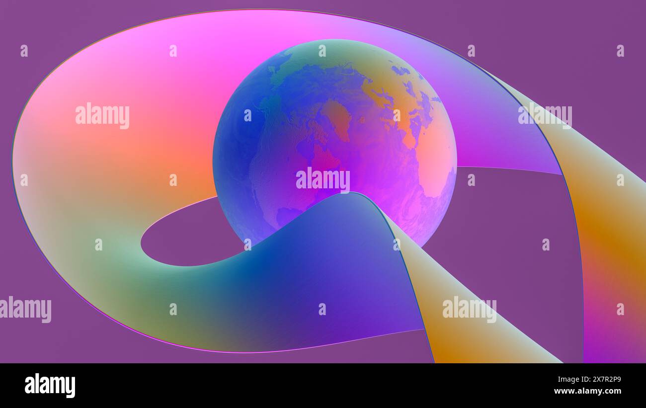 A vibrant abstract image featuring the Earth enveloped by fluid ...