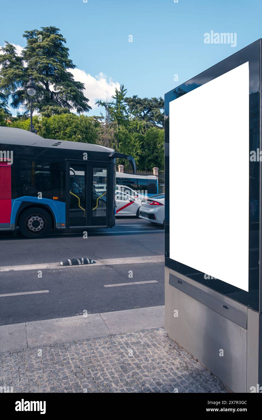 An empty billboard stands ready for your advertisement on a busy Madrid ...