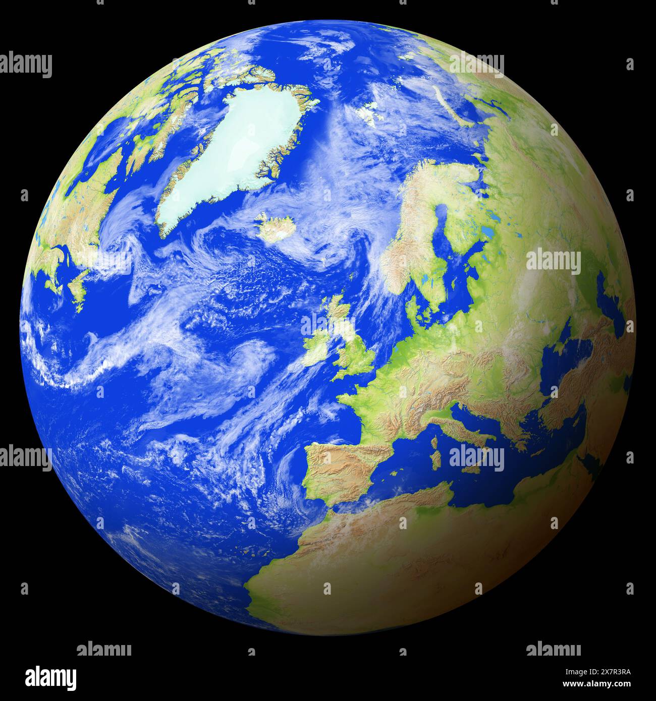 View of the earth from space showing the United Kingdom in the center ...