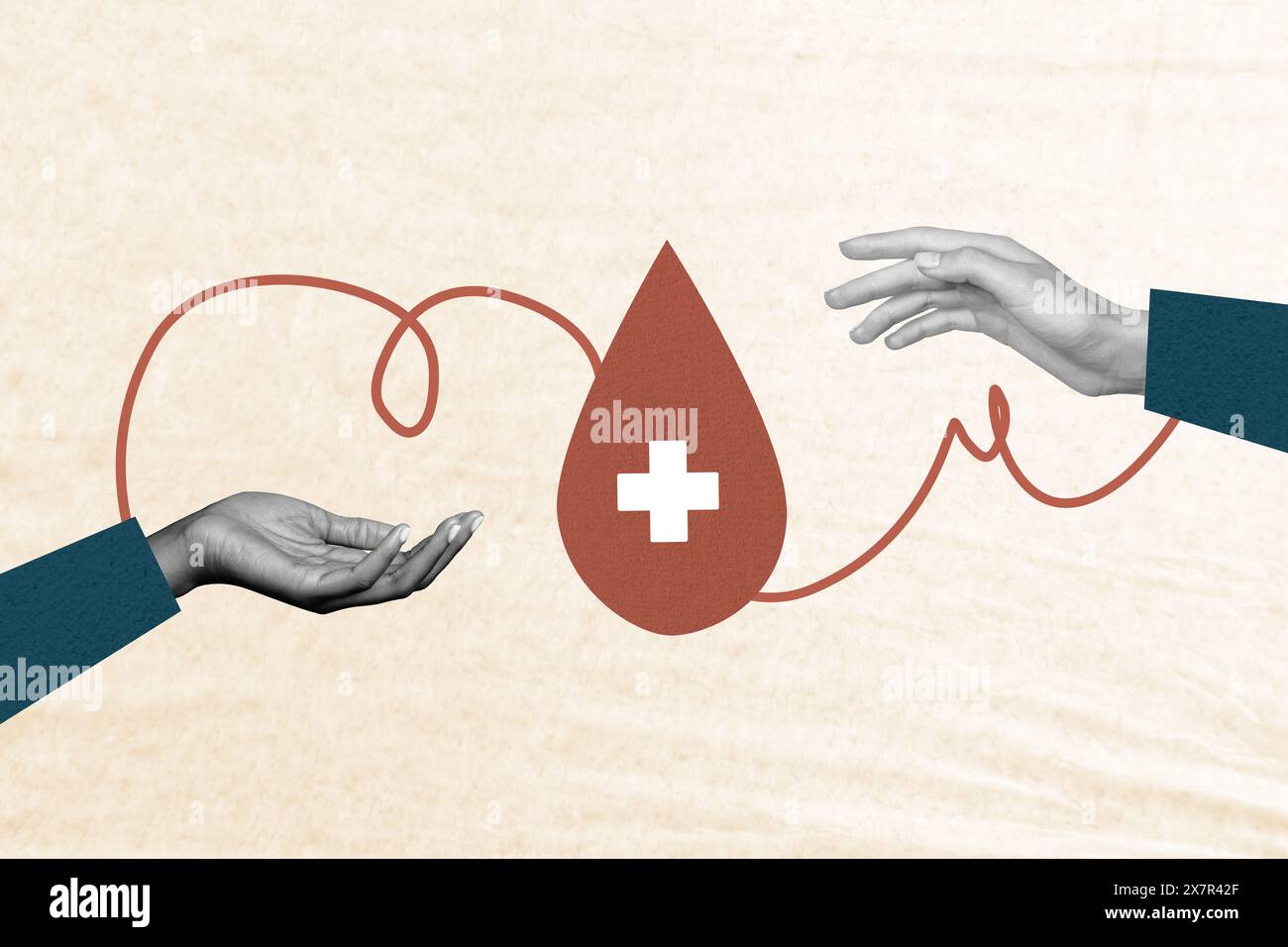 Composite collage of beige color background donation charity two hands ...