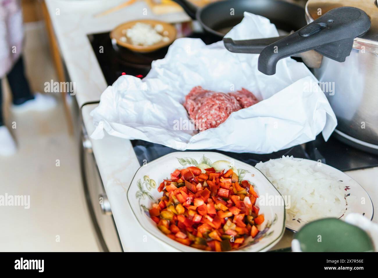 Woman ingredients laid out kitchen hi-res stock photography and images ...