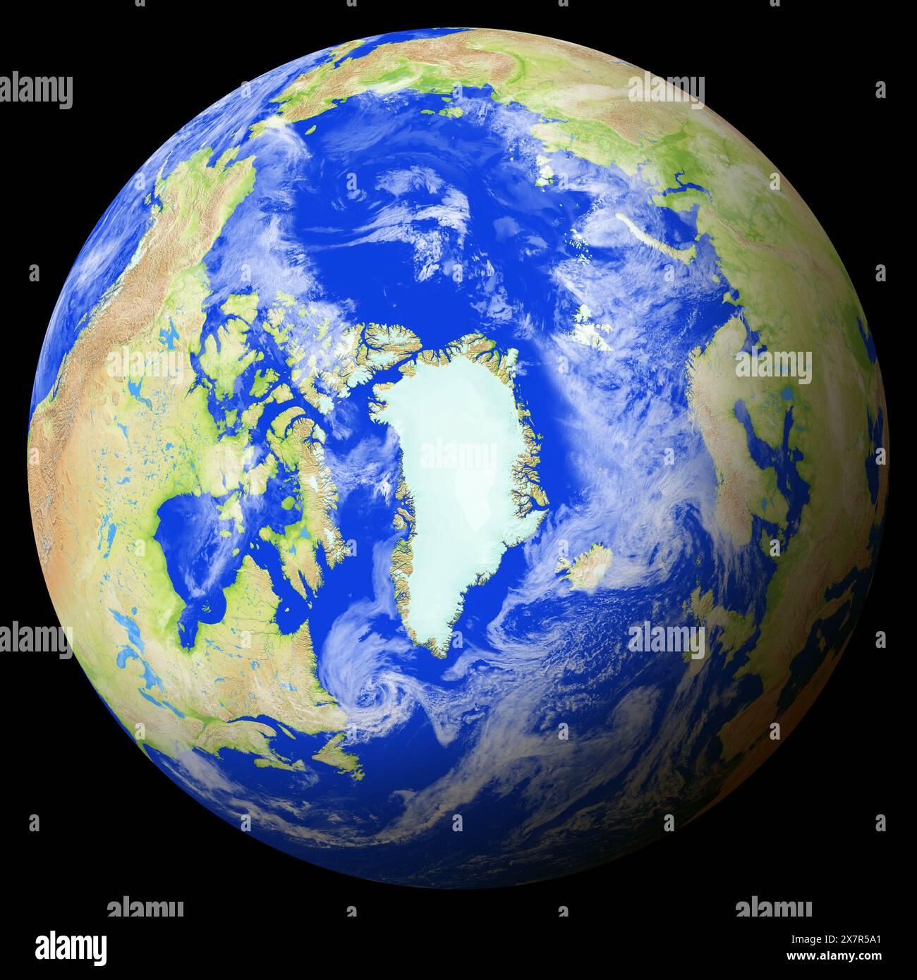 View of the earth from space showing Greenland in the center of the ...