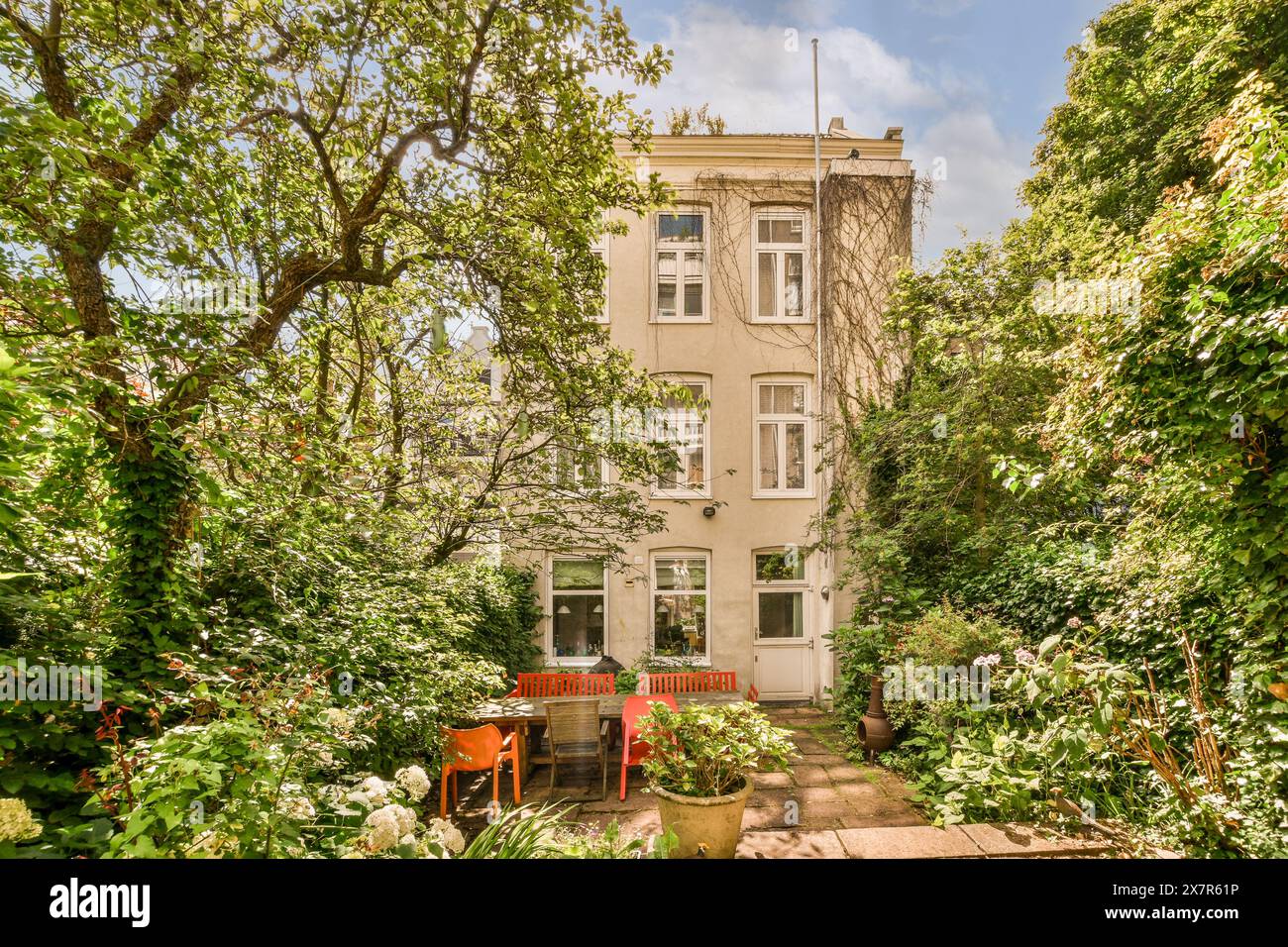 Lush, green garden surrounds a classic historical building in ...