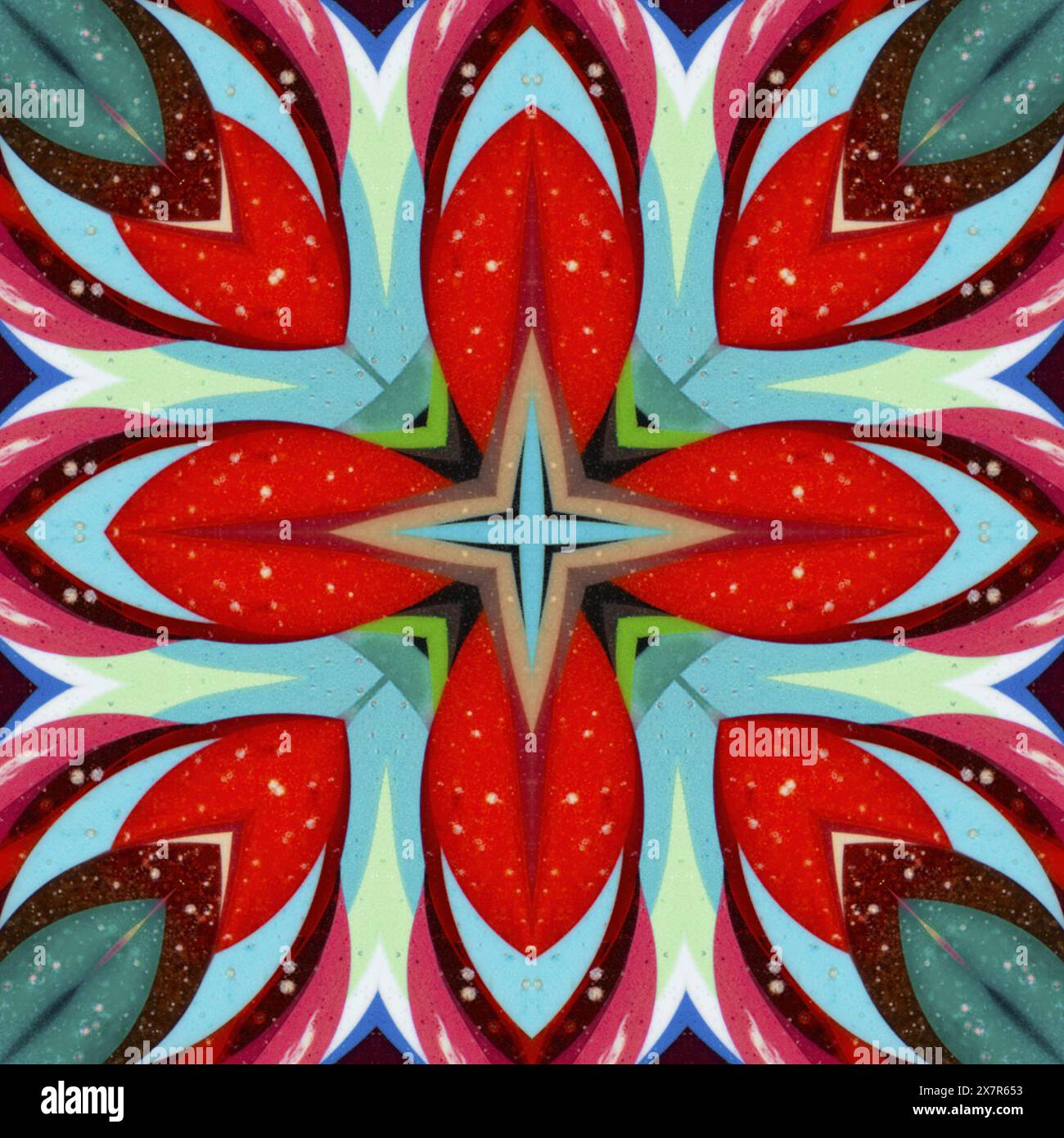 Abstract symmetrical kaleidoscope pattern with vibrant colors and star ...