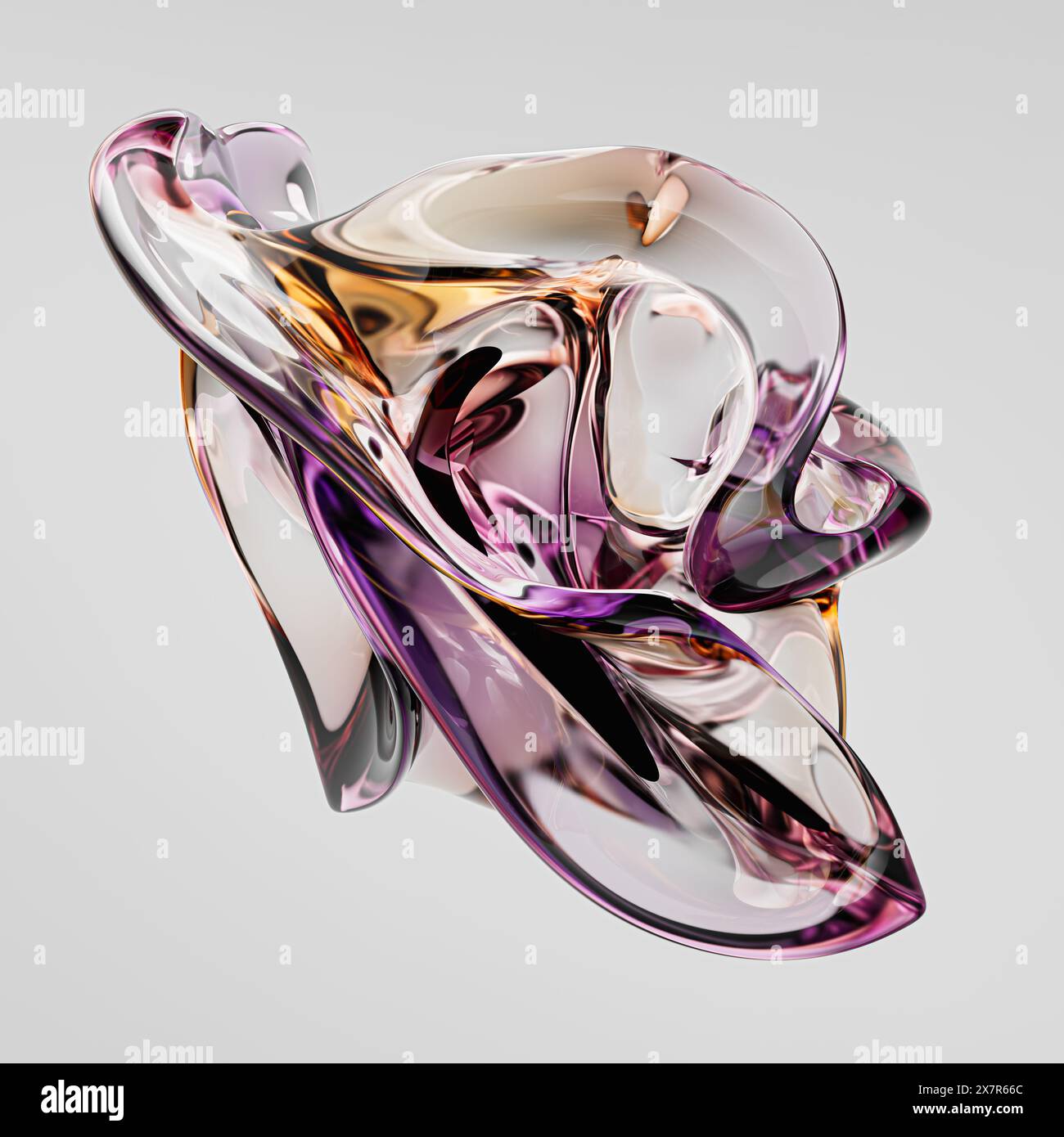 An elegantly twisted 3D glass sculpture with purple accents and soft ...