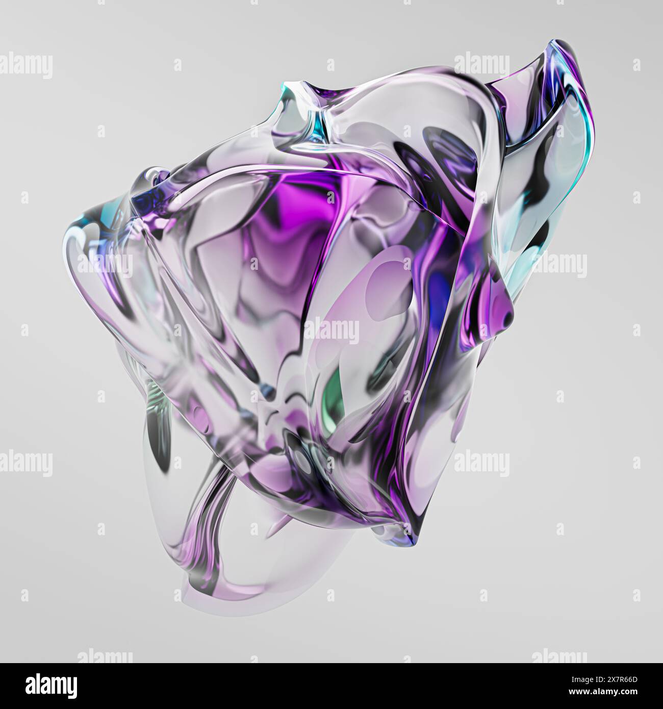 An abstract 3D-rendered glass object with purple and blue reflections ...