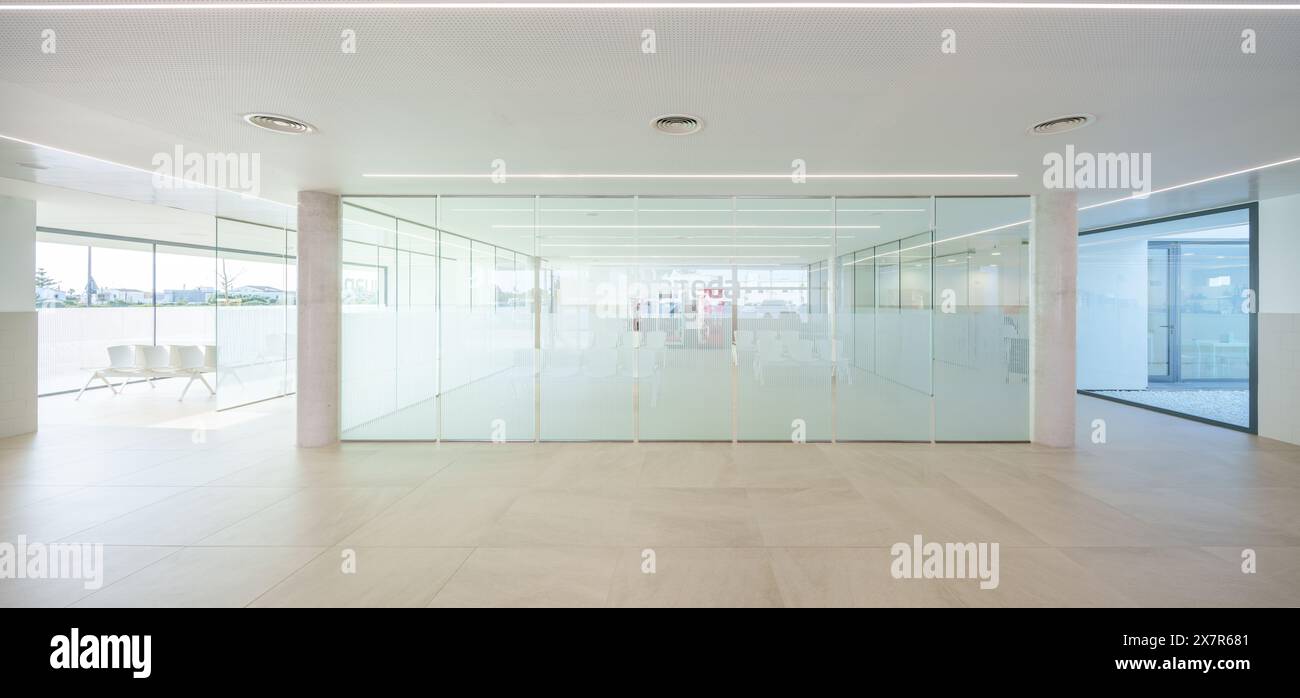 Bright and spacious modern hospital corridor featuring minimalist ...