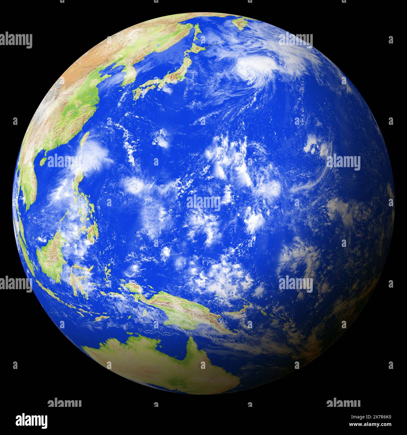 View of the earth from space showing Guam in the center of the image ...