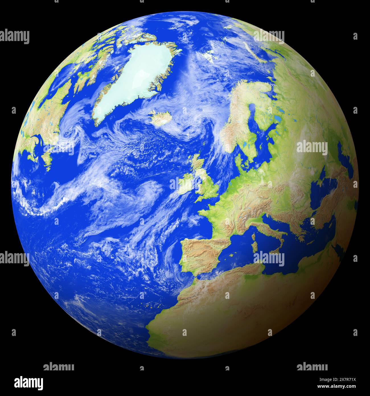 View of the earth from space showing Ireland in the center of the image ...