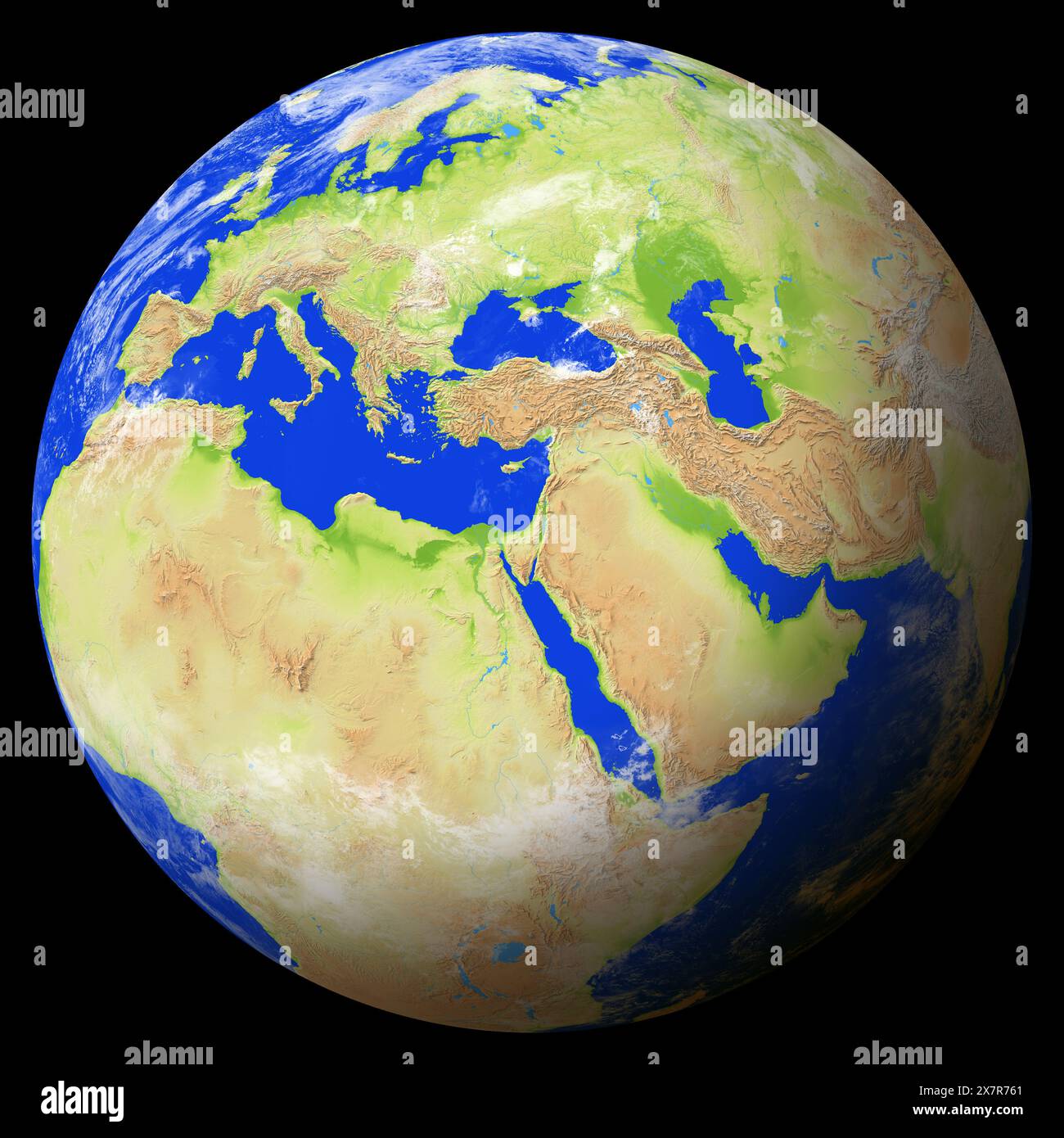 View of the earth from space showing Israel in the center of the image ...