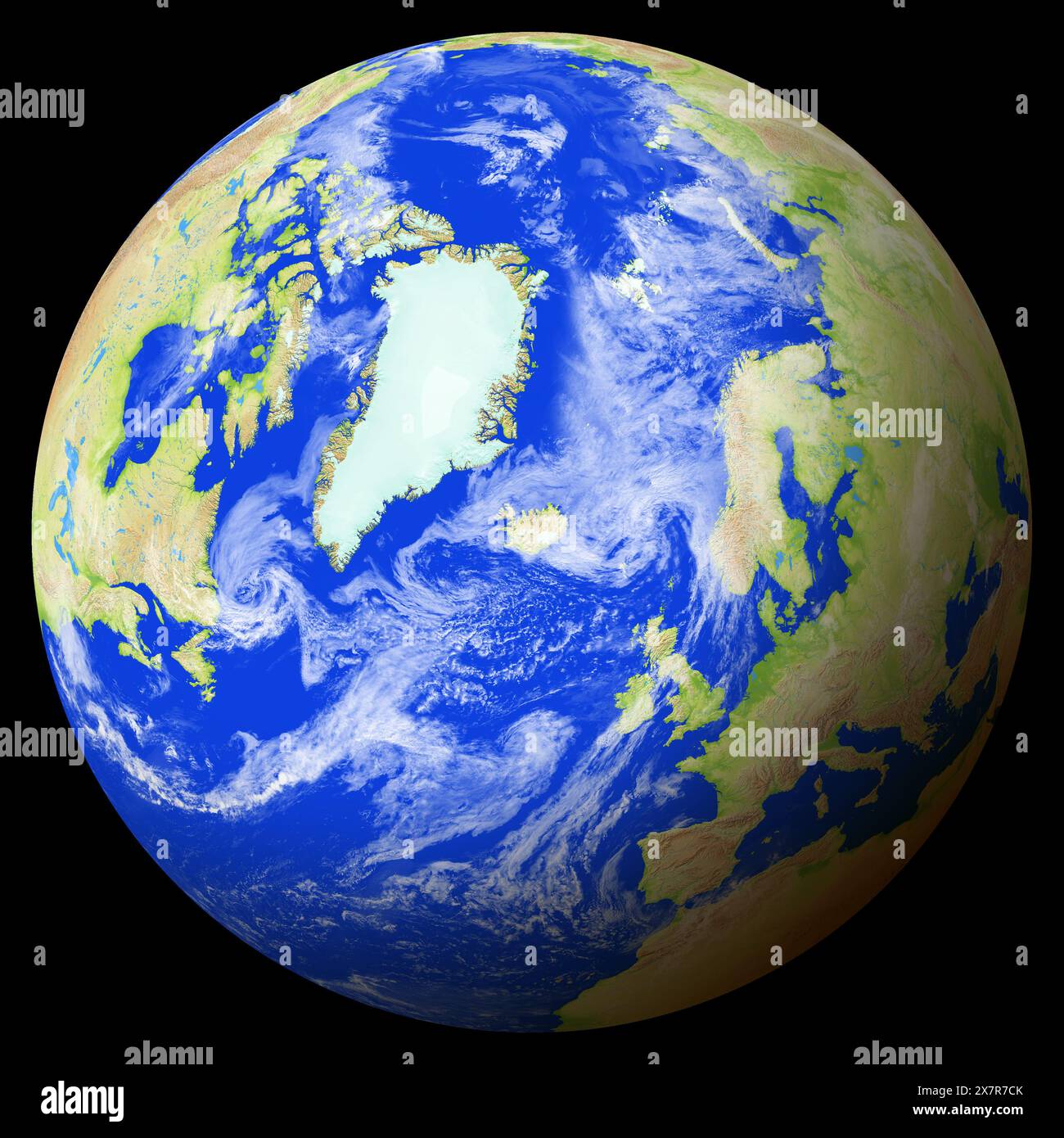 View of the earth from space showing Iceland in the center of the image ...