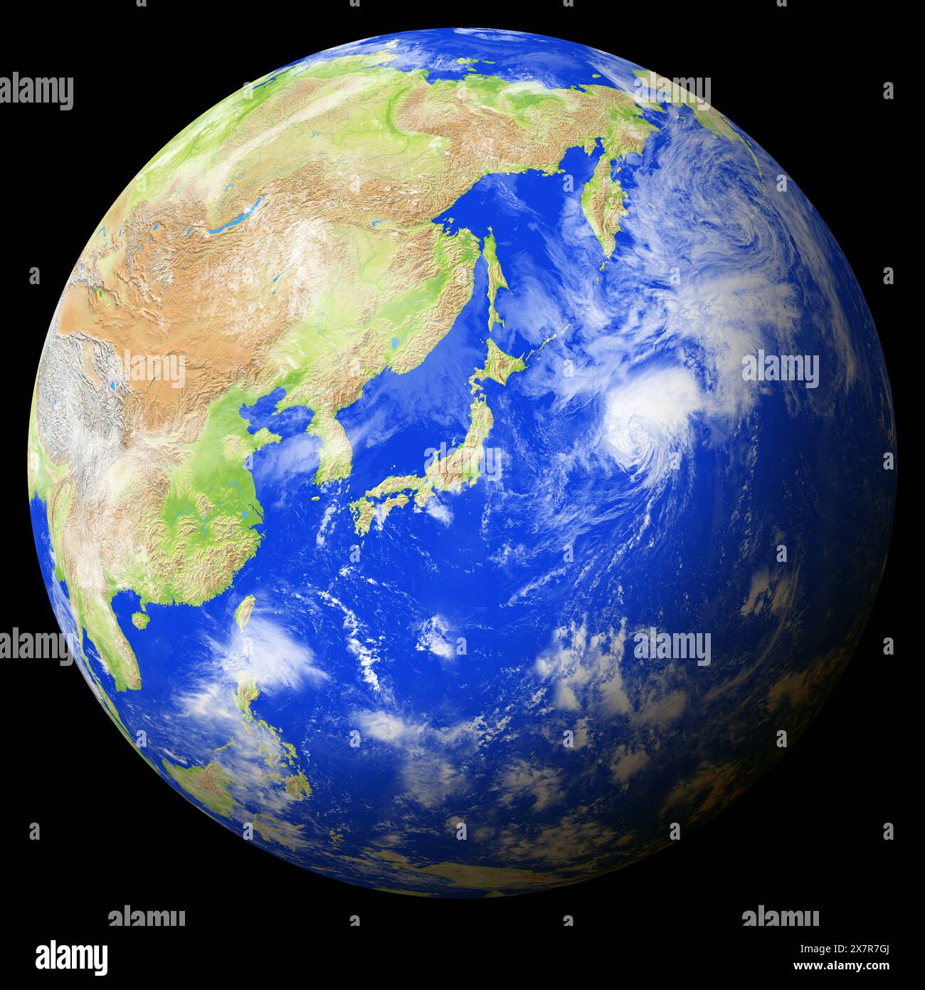 View of the earth from space showing Japan in the center of the image ...