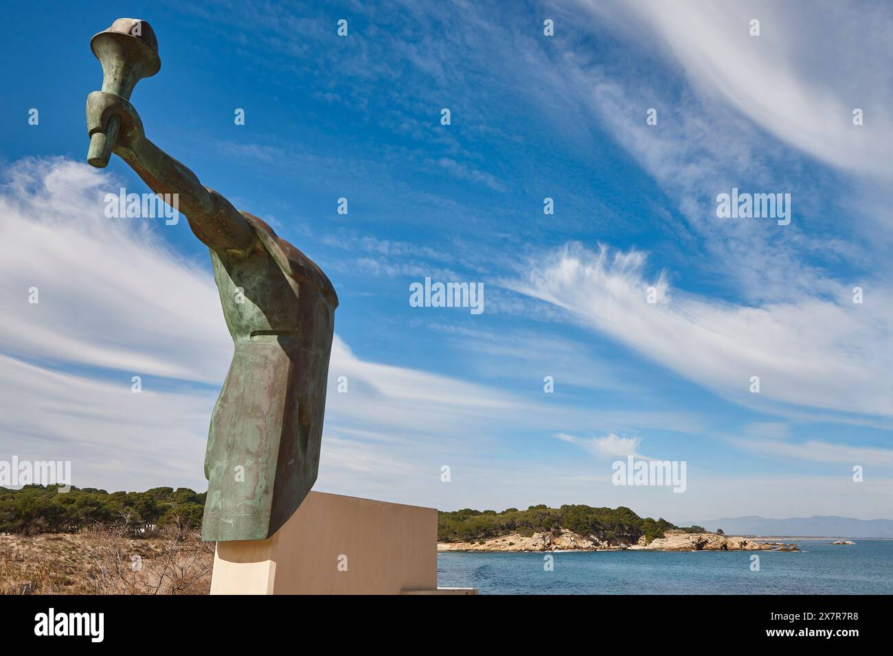 Olympic torch memorial in LEscala, Girona. Catalonia, Mediterranean ...