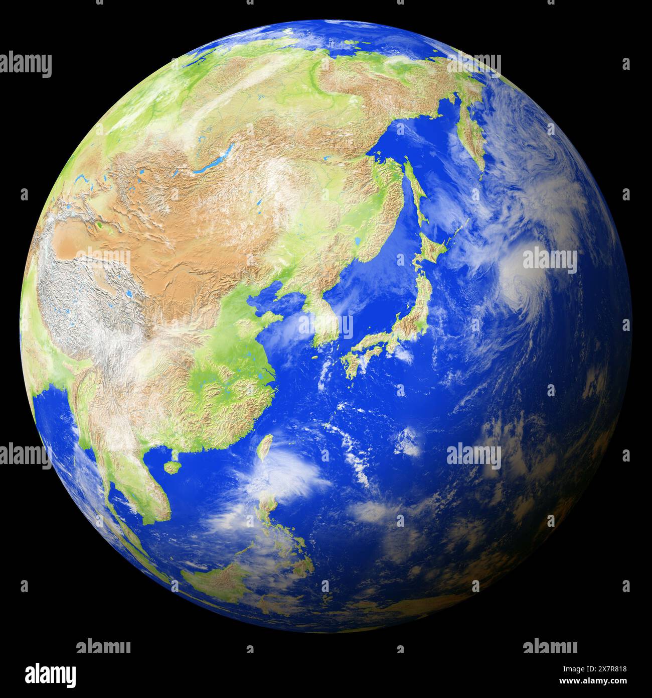 View of the earth from space showing the South Korea in the center of ...