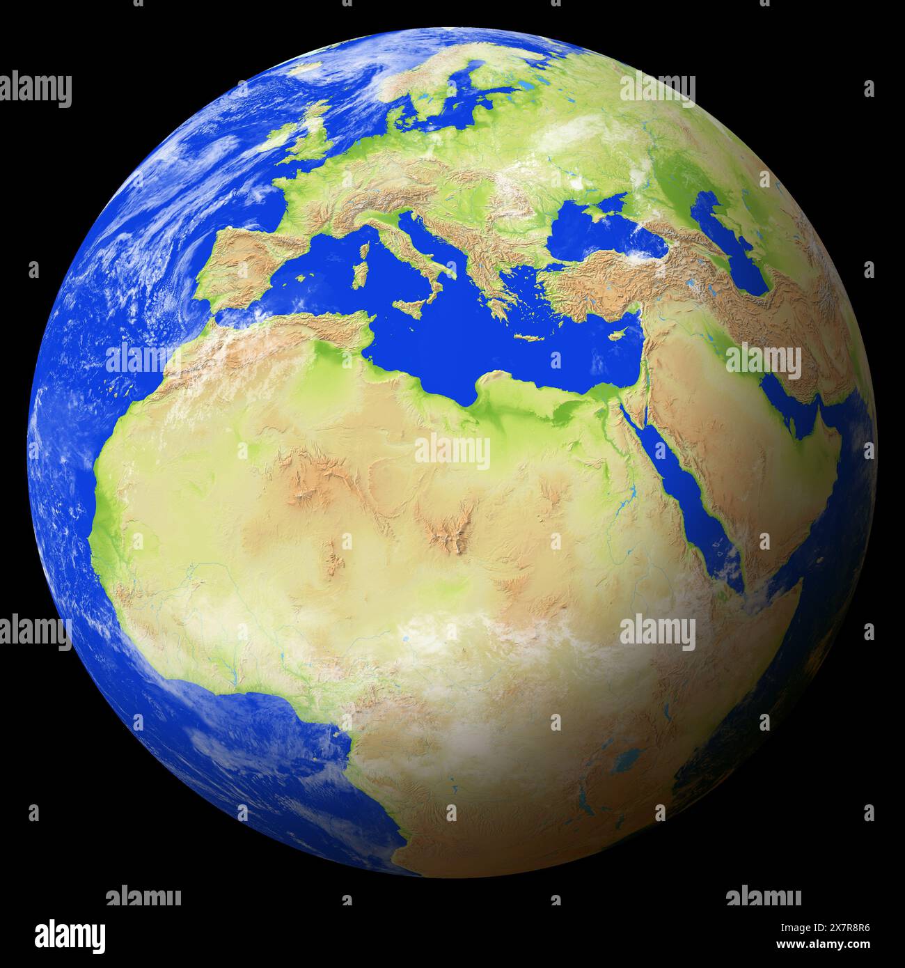 View of the earth from space showing Libya in the center of the image ...