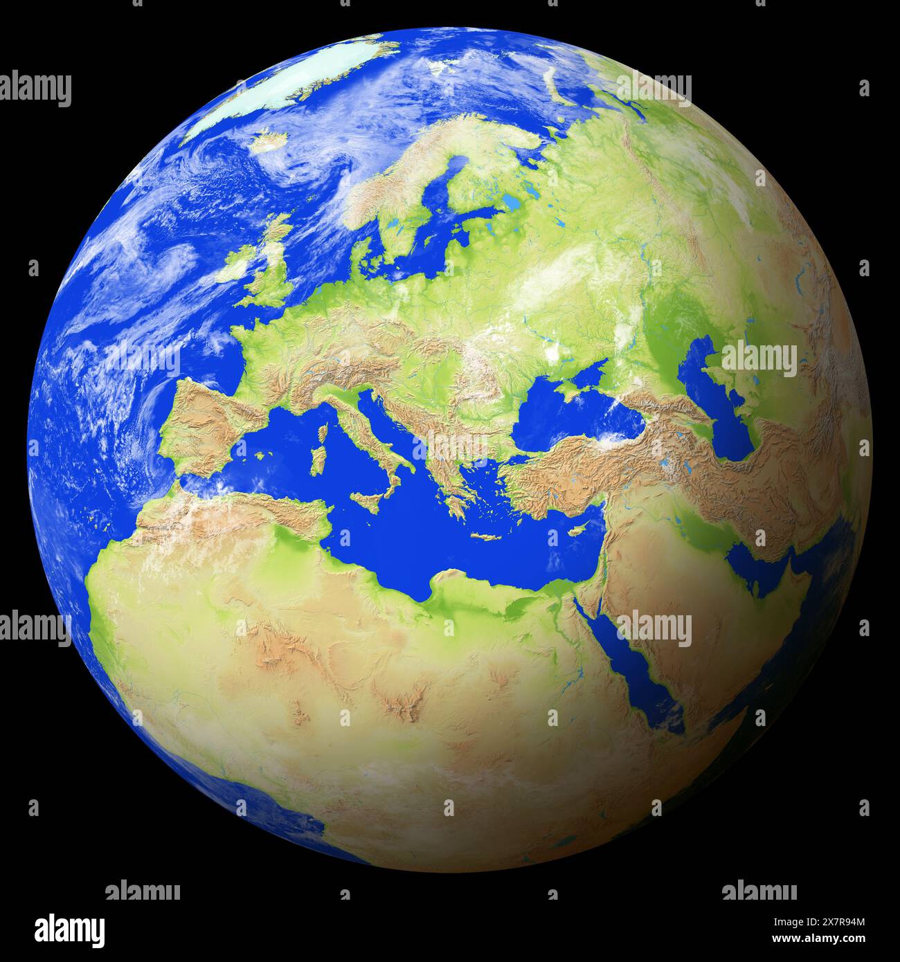 View of the earth from space showing North Macedonia in the center of ...