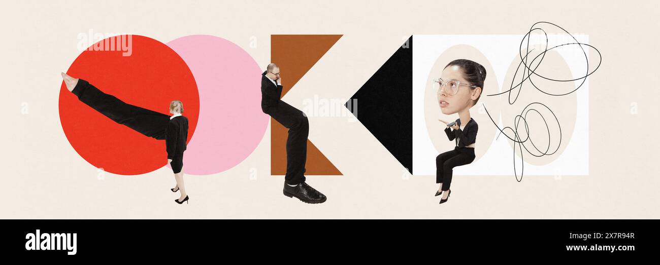 Banner. Contemporary art collage. People in formal attire integrated ...