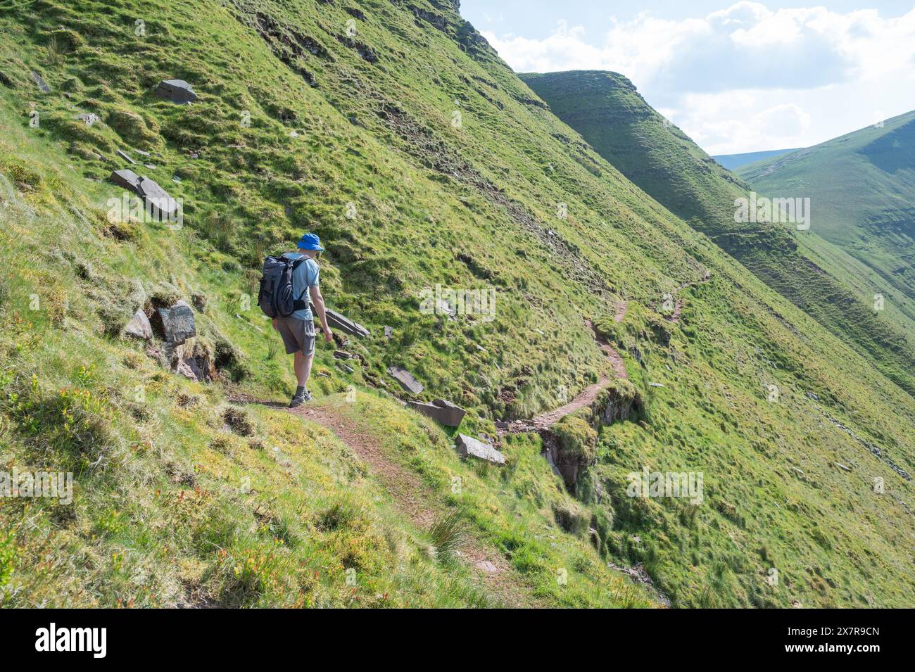 Man walking on Cribyn face footpath Stock Photo - Alamy
