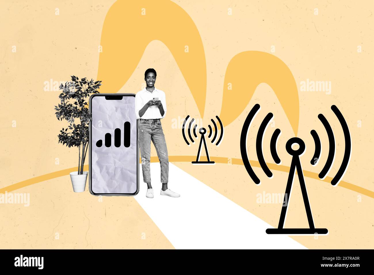 Composite collage of beige background black white silhouette young lady ...