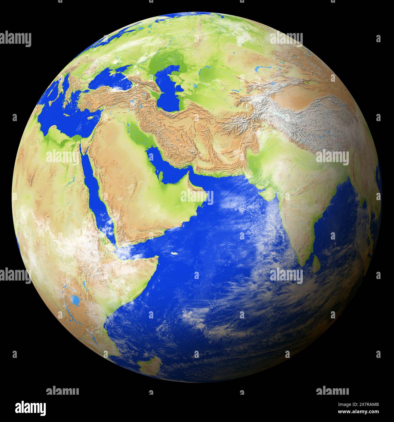 View of the earth from space showing Oman in the center of the image ...