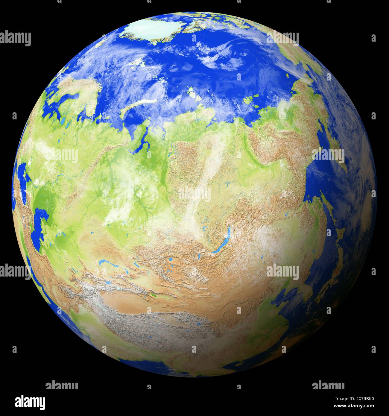 View of the earth from space showing the Russia in the center of the ...