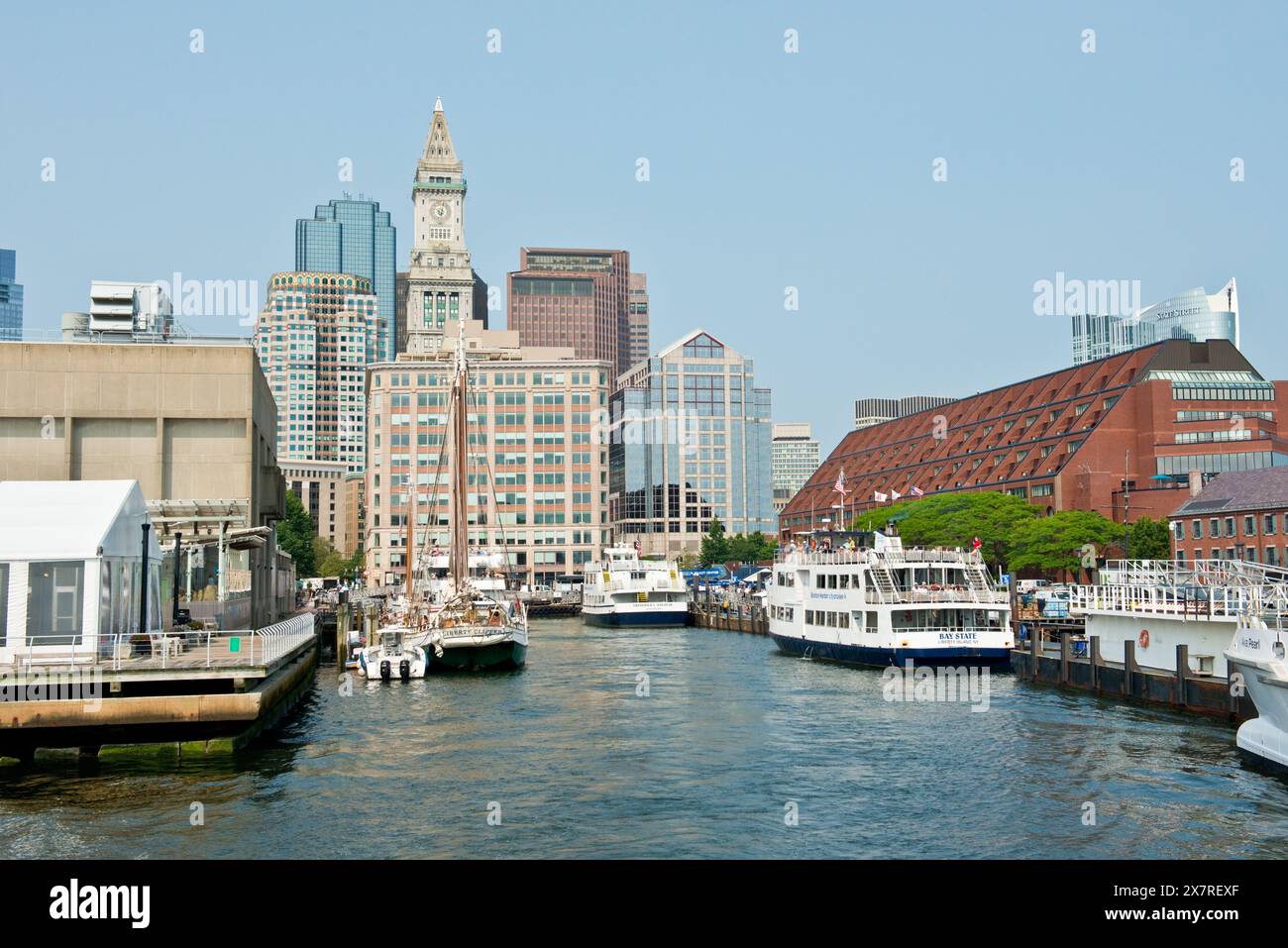 Central Wharf in Boston North End. Facing out across the Charles River ...