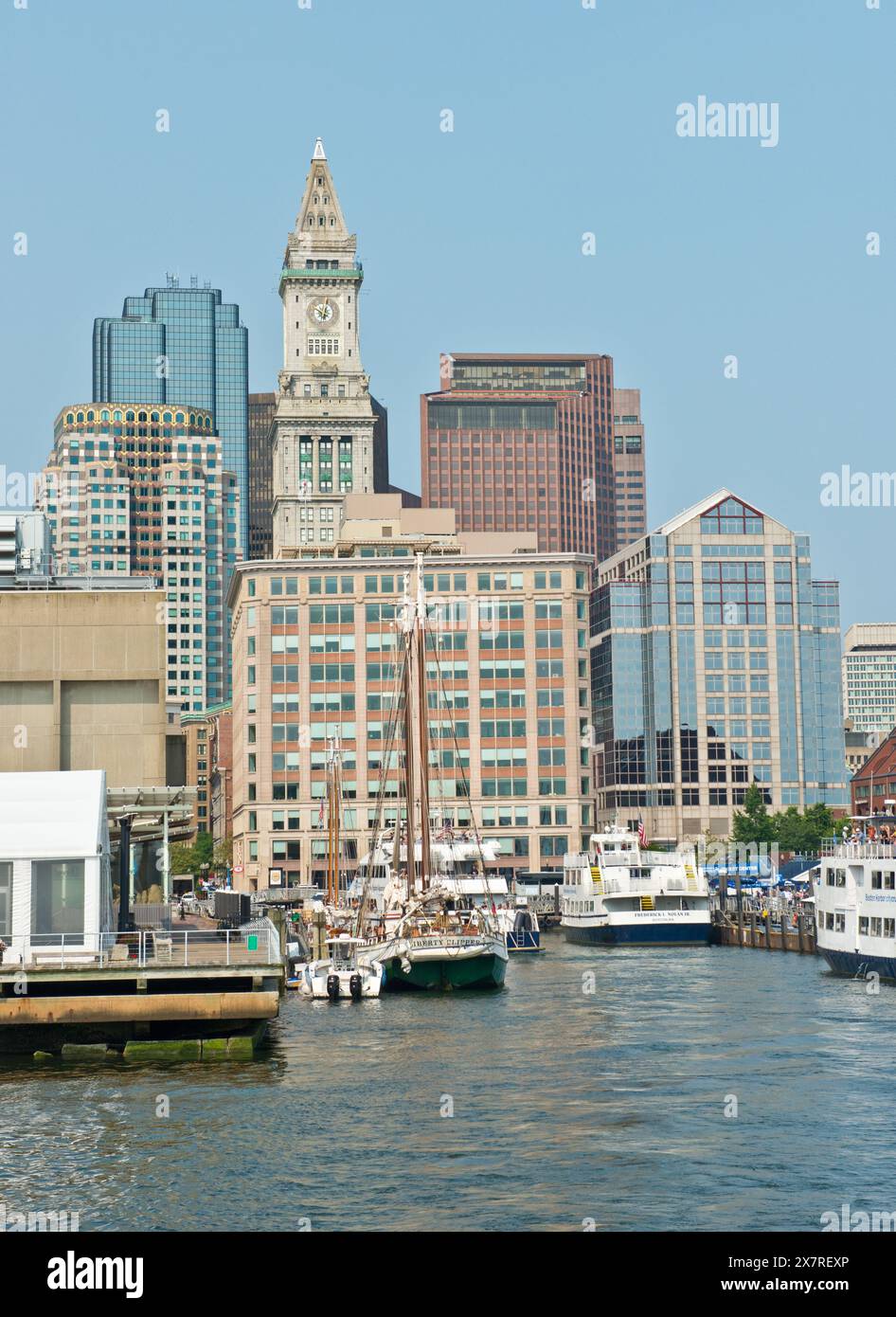 Central Wharf in Boston North End. Facing out across the Charles River ...