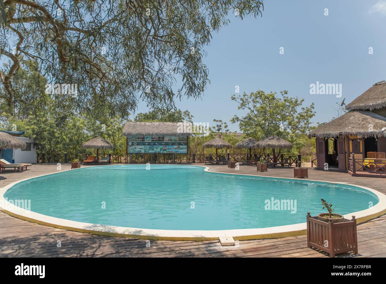 Morondava, Madagaskar. 19. 10. 2023. Kimony hotel resort Empty wooden ...