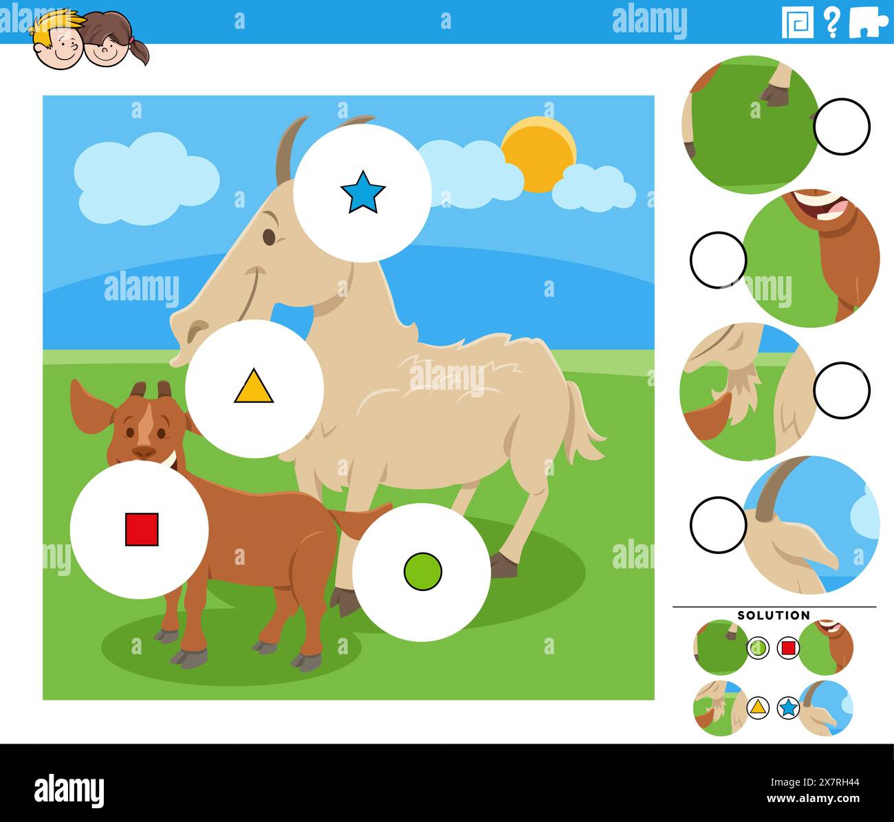 Cartoon illustration of educational match the pieces jigsaw puzzle ...