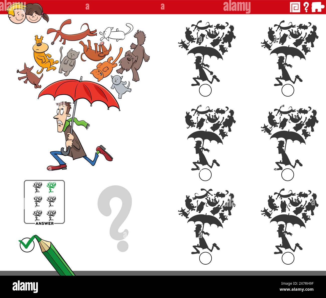 Cartoon illustration of finding the right picture to the shadow ...