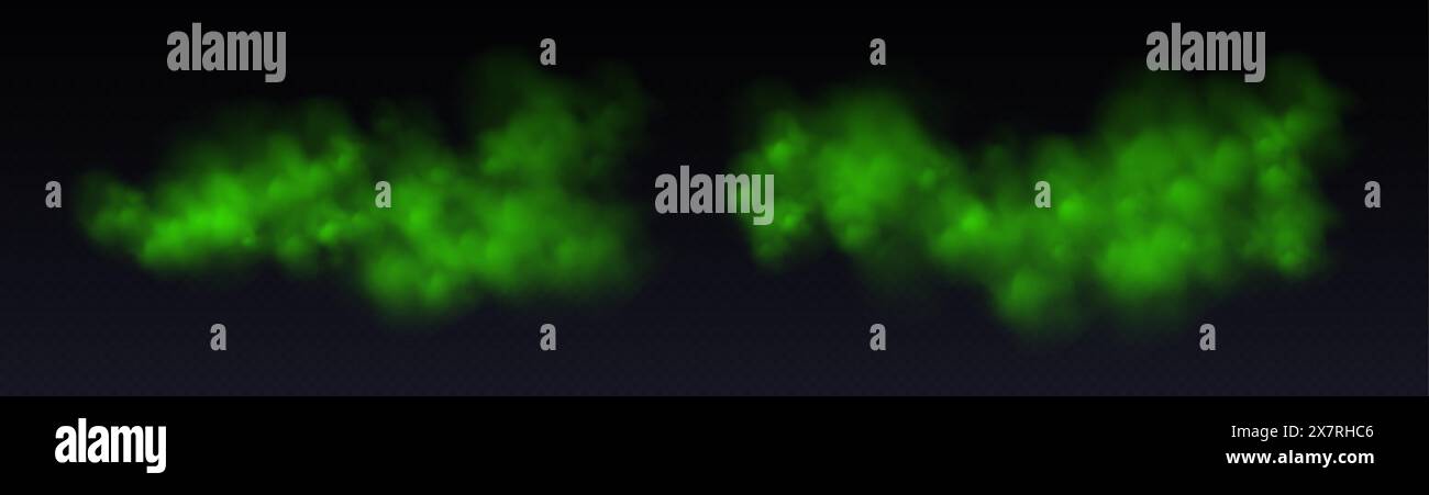 Green smoke clouds, toxic vapor or haze isolated on black, abstract ...