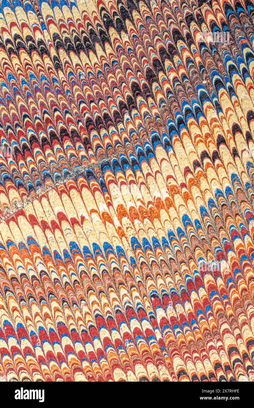 Close-up shot of marbled book endpaper from 1856 book. An example of ...