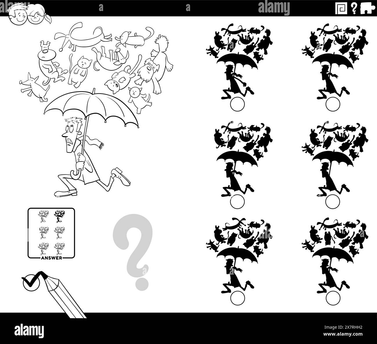 Cartoon illustration of finding the right picture to the shadow ...