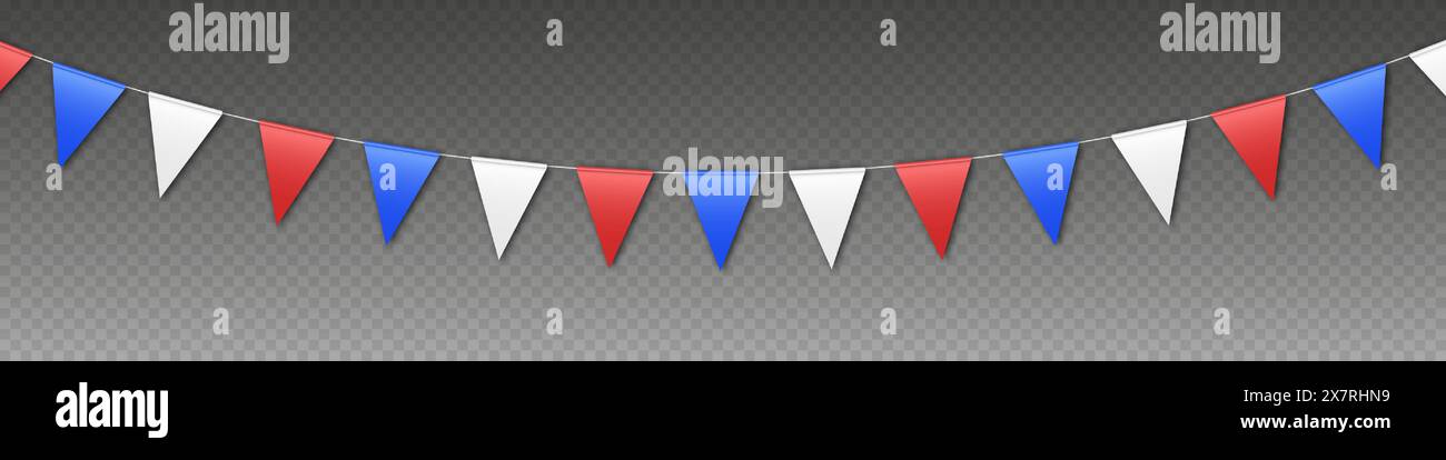 Bunting flags garland, party flags in red, blue and white colors Stock ...