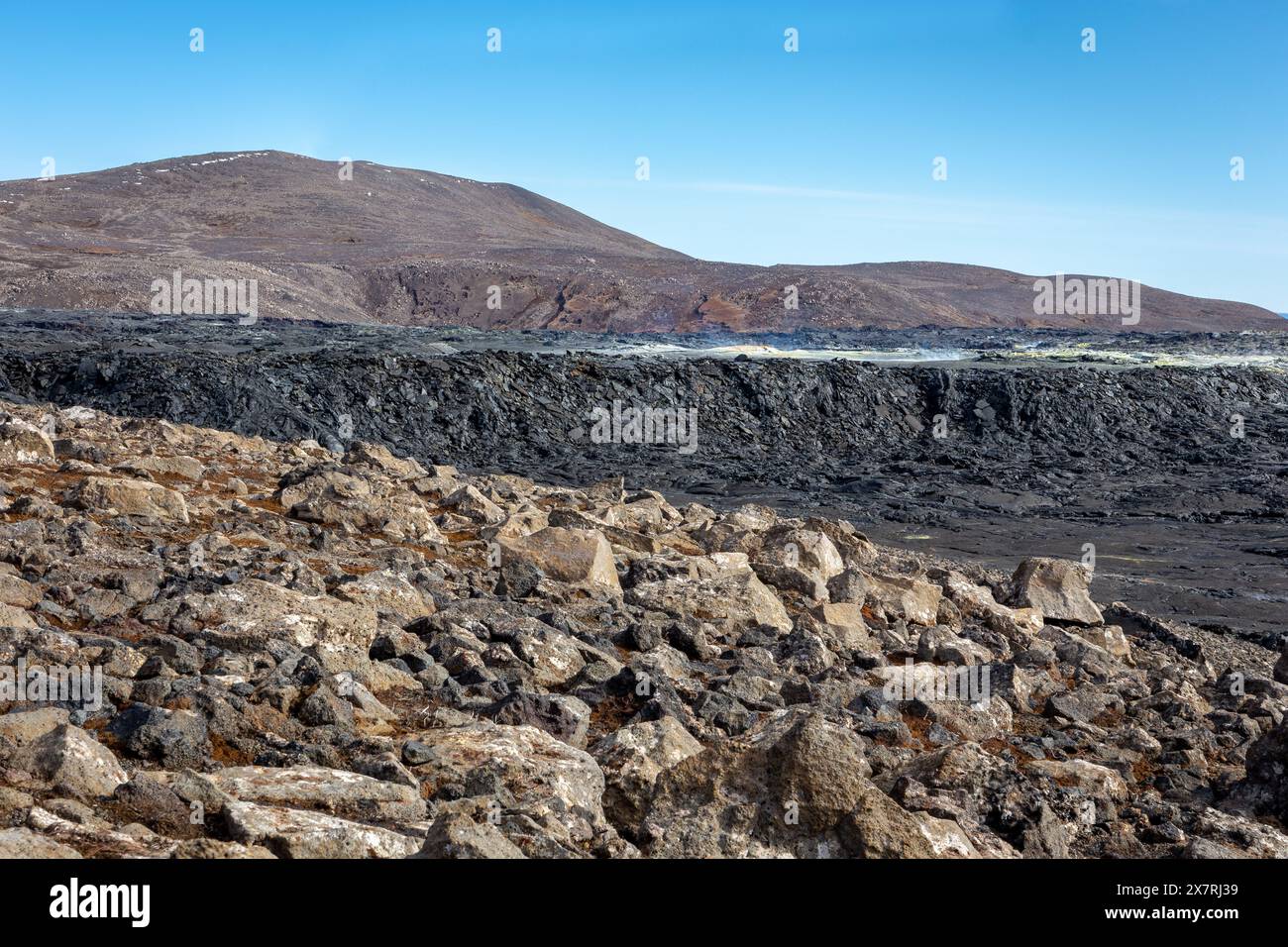 Fagradalsfjall volcano lava field landscape with frozen basaltic lava ...