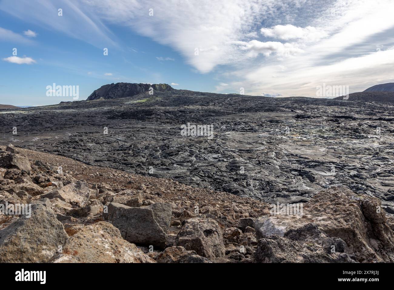 Fagradalsfjall volcano lava field landscape with frozen basaltic lava ...