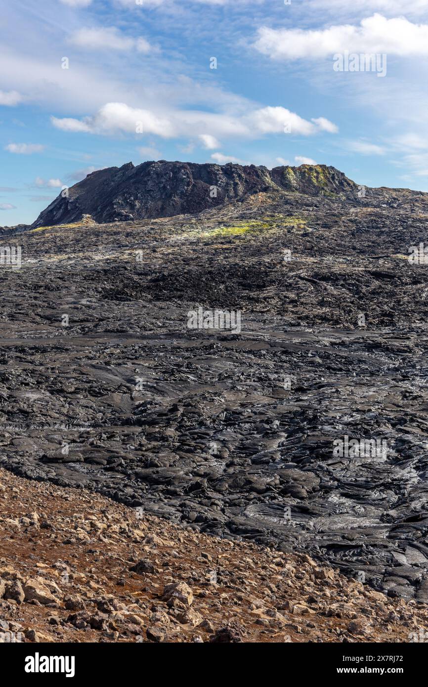 Fagradalsfjall volcano lava field landscape with frozen basaltic lava ...